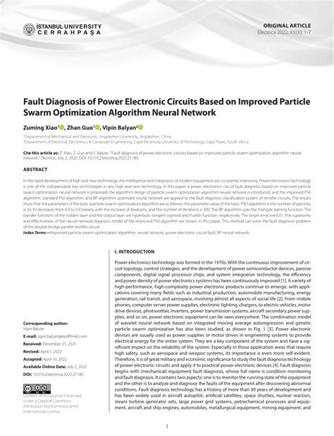 Pdf Fault Diagnosis Of Power Electronic Circuits Based On Improved Particle Swarm Optimization
