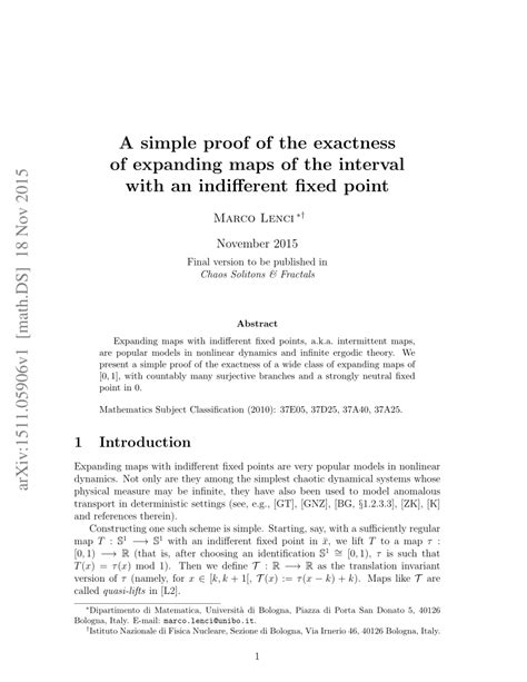 Pdf A Simple Proof Of The Exactness Of Expanding Maps Of The Interval With An Indifferent