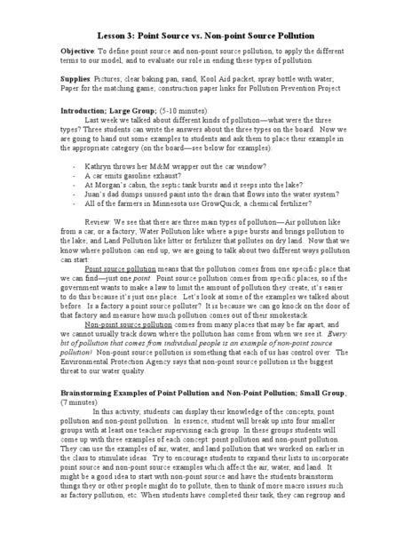 Point Source Vs Non Point Source Pollution Lesson Plan For 3rd 12th Grade Lesson Planet