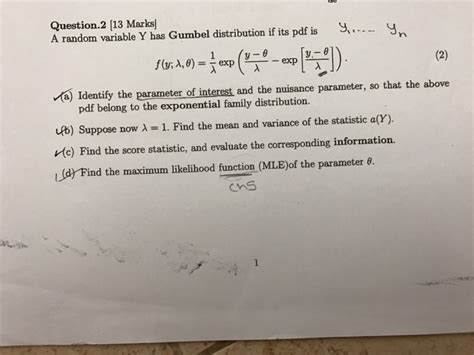 Solved A Random Variable Y Has Gumbel Distribution If Its