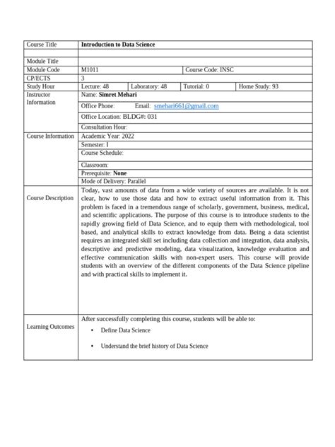 Data Science Course Outline Pdf Data Science Machine Learning