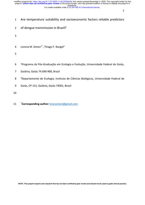 Pdf Are Temperature Suitability And Socioeconomic Factors Reliable Predictors Of Dengue