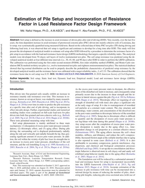 Pdf Estimation Of Pile Setup And Incorporation Of Resistance Factor In Load Resistance Factor