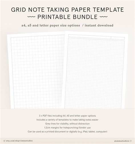 Grid Paper Babe Note Taking Printable Set Download Now Etsy
