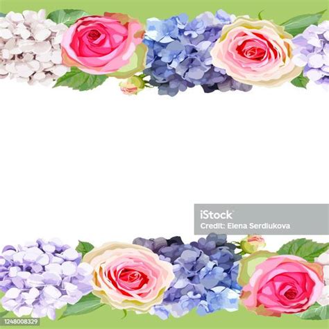 장미와 잎호르텐시아 꽃 날짜 카드를 저장합니다 텍스트 공간이 있는 호리슨탈 플로럴 배경입니다 0명에 대한 스톡 벡터 아트 및 기타 이미지 Istock