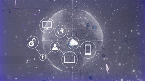 At Start Glowing Wireframe Globe Expanding Network Icons Around It To Visualize Cloud Network