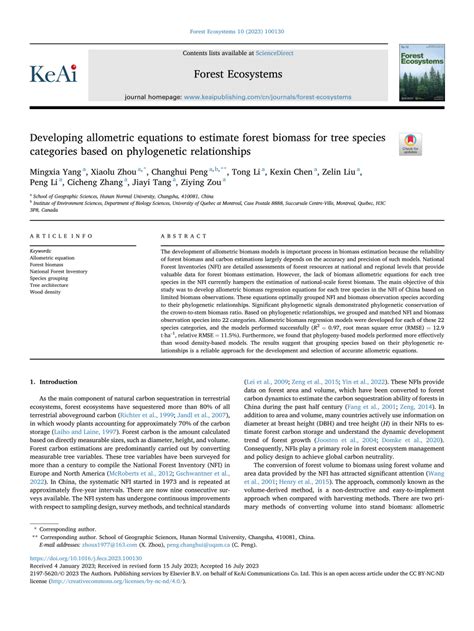 Pdf Developing Allometric Equations To Estimate Forest Biomass For Tree Species Categories