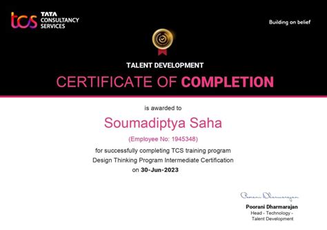 Soumadiptya Saha On Linkedin Tcs Certification Designthinking Systemarchitect Systemdesign