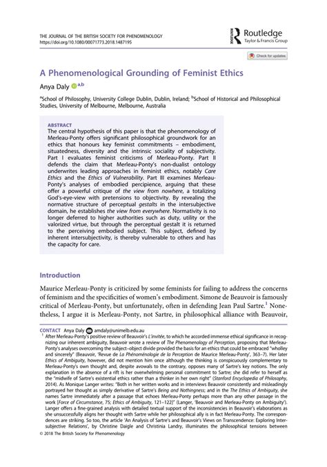 Pdf A Phenomenological Grounding Of Feminist Ethics