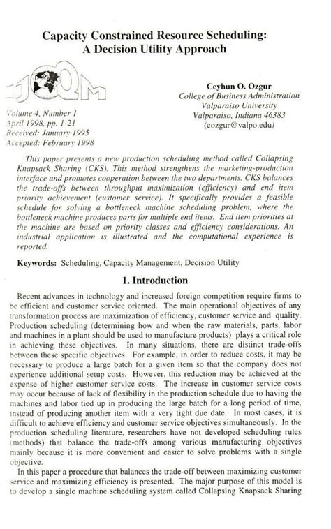 Pdf C Ozgur “capacity Constrained Resource Scheduling A Decision Utility Approach