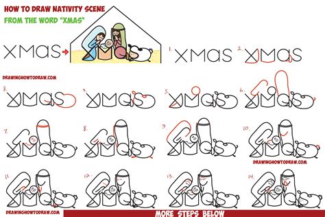 How To Draw Cartoon Nativity Scene With Mary Jesus And Joseph In A