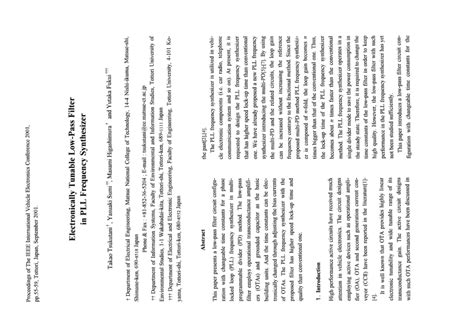 PDF Electronically Tunable Low Pass Filter In PLL Frequency Synthesizer