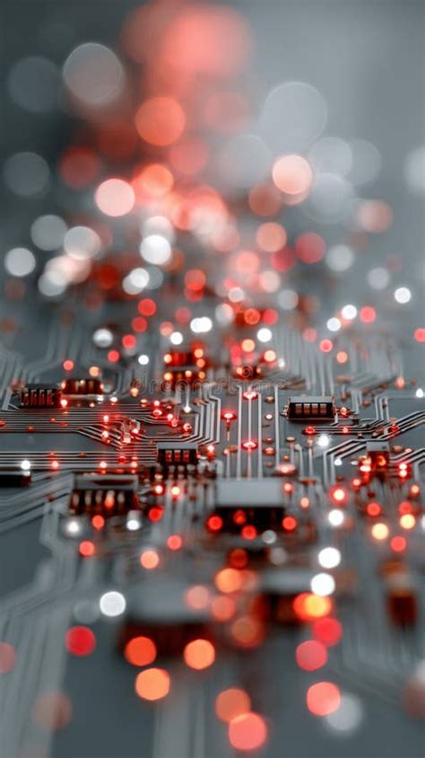 Glowing Red Circuit Board With Bokeh Lights Stock Illustration Illustration Of Network