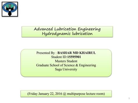 Hydrodynamic Lubrication By Khairul Bashar Pptx