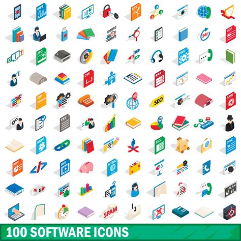100 Software Icons Set Isometric 3d Style 8252634 Vector Art At Vecteezy