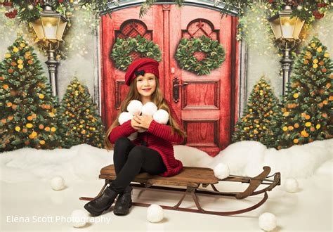 Avezano Christmas Decoration Red Door Photography Backdrop Holiday