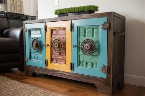 Premium Ai Image Upcycled Cabinet With Repurposed Doors Handles And Knobs Created With