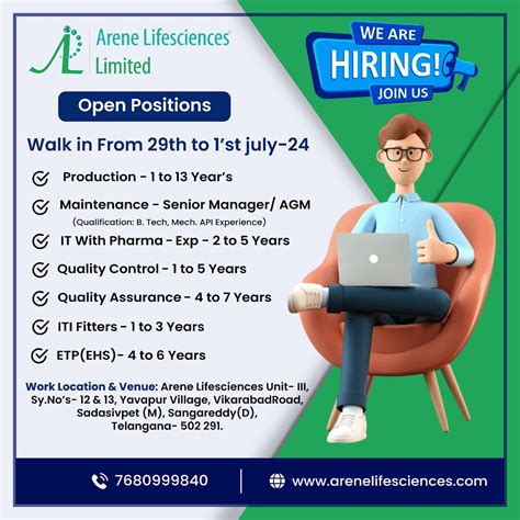 arene lifesciences open positions for production qa qc it iti maintenance and etp ehs on