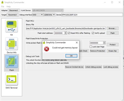 Simplicity Commander Memory Layout Error
