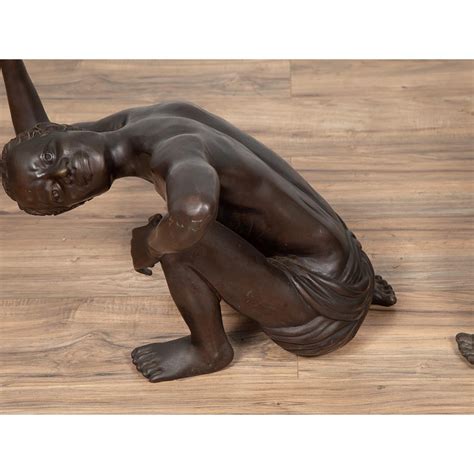 Vintage Pair Bronze Kneeling Sculptures Table Base Fea Home