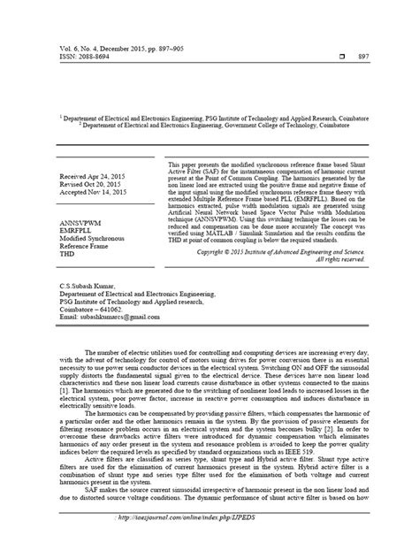 Modified Synchronous Reference Frame Based Harmoni Pdf Power Electronics Electronic Filter