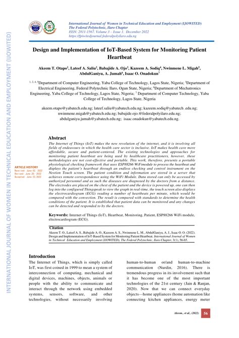 Pdf Design And Implementation Of Iot Based System For Monitoring