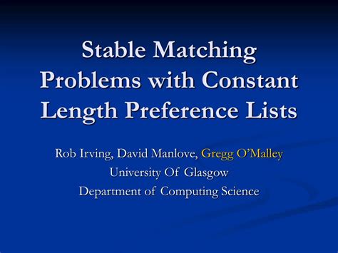 PPT Stable Matching Problems With Constant Length Preference Lists