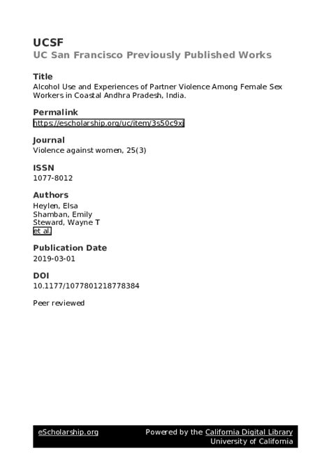 Pdf Alcohol Use And Experiences Of Partner Violence Among Female Sex