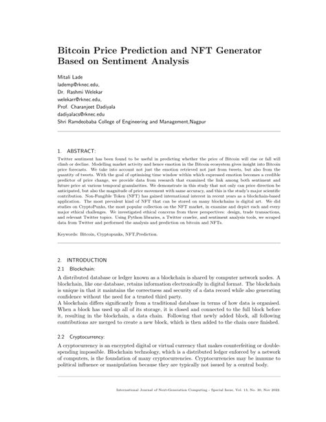 Pdf Bitcoin Price Prediction And Nft Generator Based On Sentiment