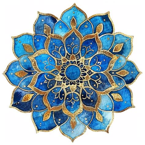 Premium Photo A Blue And Gold Mandala Flower With Gold Accents The