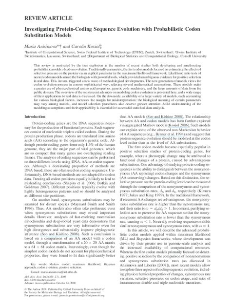 pdf investigating protein coding sequence evolution with