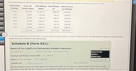 A Complese Schedule B Of Form 941 Below For The Chegg