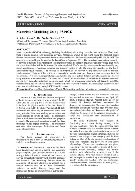 Memristor Modeling Using Pspice Pdf