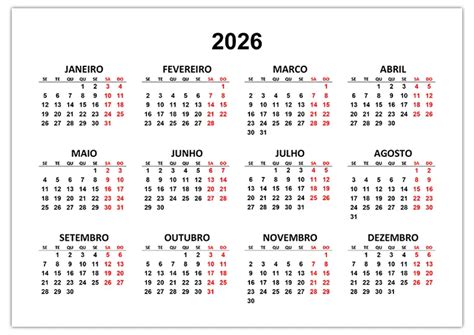 Calendário 2026 Word