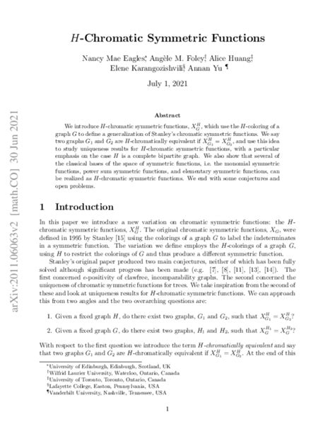 Pdf H Chromatic Symmetric Functions
