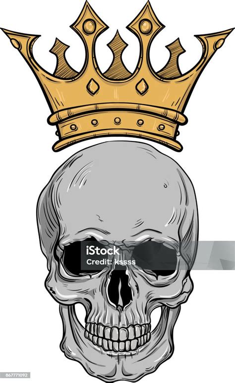 손으로 그린된 스케치 해골 왕관 문신 라인 아트와 함께 빈티지 벡터 그림 배경에 고립입니다 깃털에 대한 스톡 벡터 아트 및 기타 이미지 Istock