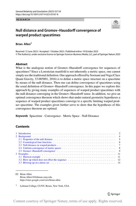 Null Distance And Gromov Hausdorff Convergence Of Warped Product Spacetimes Request Pdf
