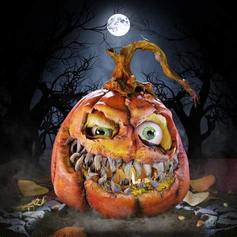 Jack O` Lantern On Halloween 3d Illustrated Pumpkin Stock Image