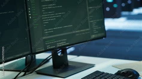Close Up Of Computer Peripherals Used By Engineers Coding In Modern Data Center Monitoring