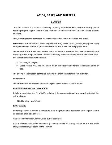 Buffer 2 Detials Of Buffer Acids Bases And Buffers Buffer A Buffer