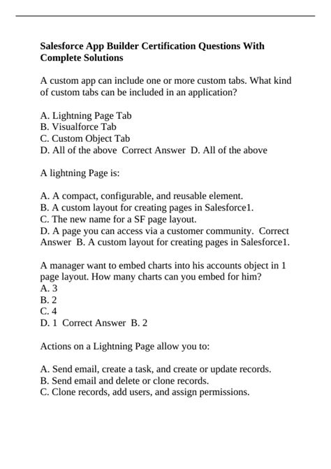 Salesforce App Builder Certification Questions With Complete Solutions Salesforce Stuvia Us
