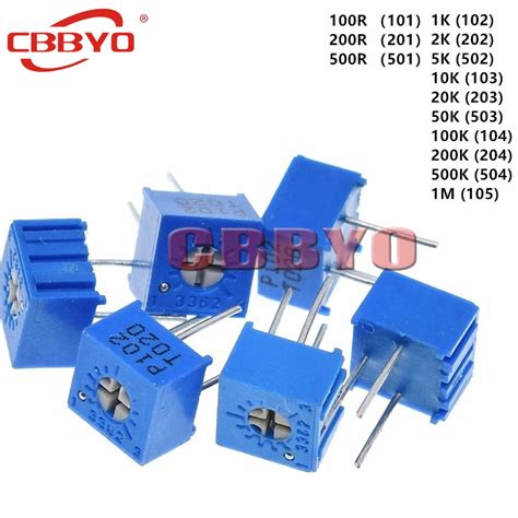 10pcs 3362p ความต้านทาน 101 201 501 102 202 502 103 Trimpo Trimmer Potentiometer 3362 500r 1k 2k
