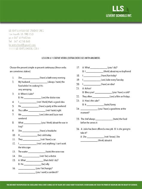 Lesson 6 1 Stative Verbs Extra Exercises Pdf