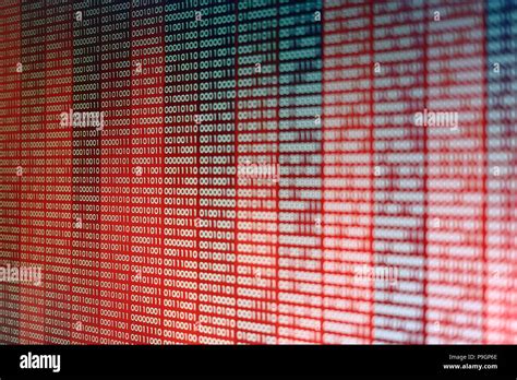 Blocks Of Binary Data Blockchain Concept Red Background With Computer