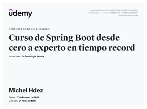 me alegra compartir que finalicé el curso spring boot desde cero a