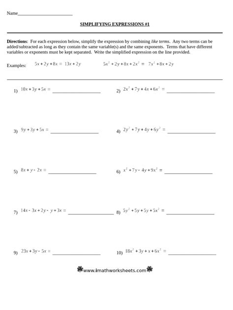 Simplifying Expressions 1 Pdf