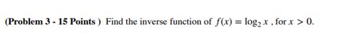 Solved Problem Points Find The Inverse Function Of Chegg