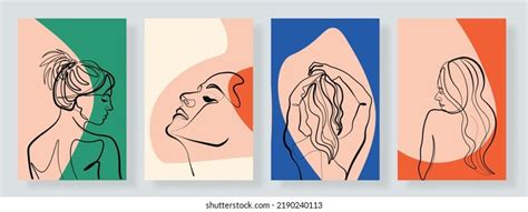 Surreal Faces Continuous Line Drawing Set Stock Vector Royalty Free