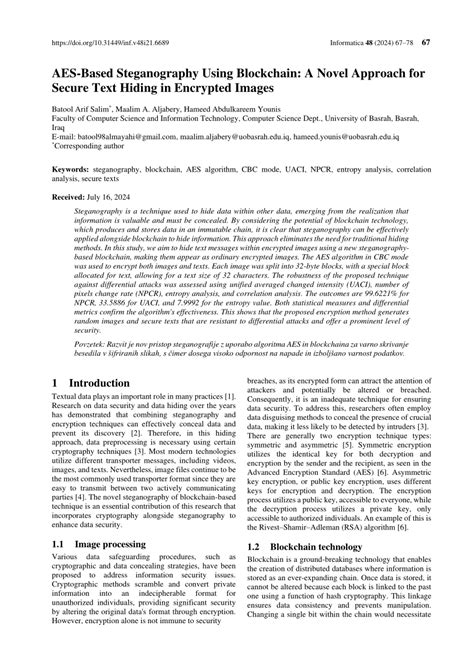Pdf Aes Based Steganography Using Blockchain A Novel Approach For Secure Text Hiding In