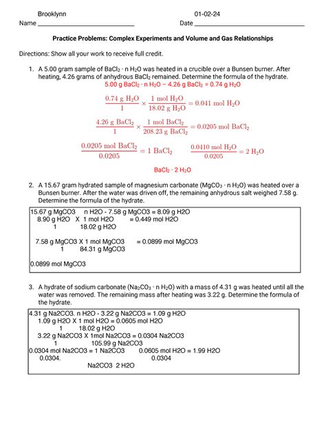 Complex Experiments And Gas And Volume Practice Problems V2 Name Date